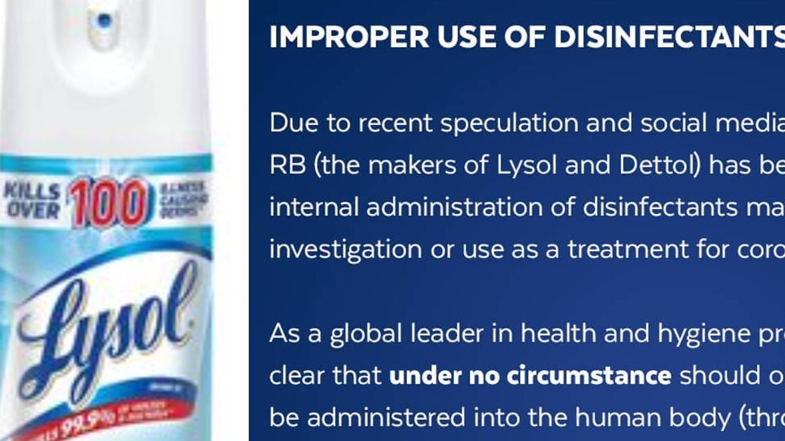 Lysol Issues Warning: Don't Consume Their Products